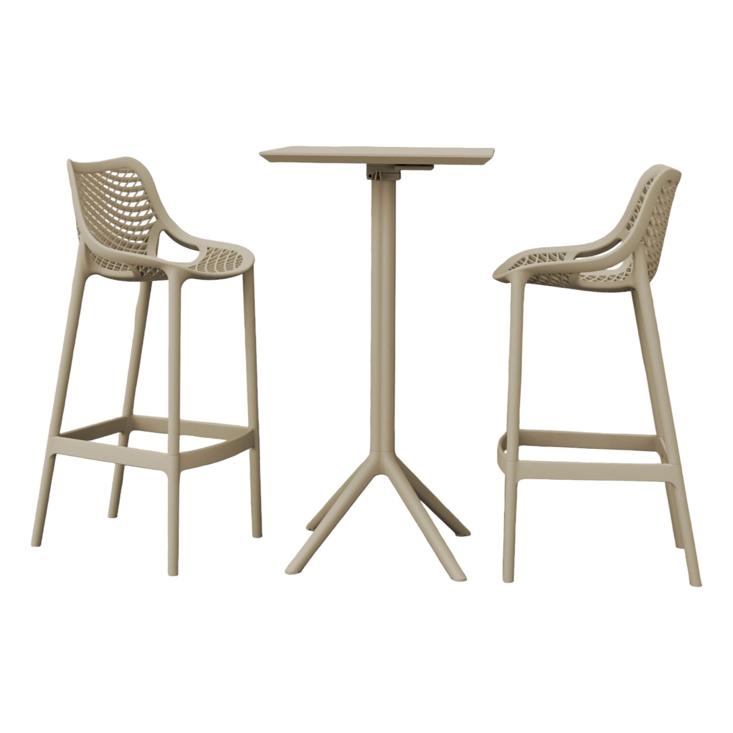 Luxury Commercial Living 3-Piece Taupe Brown Folding Outdoor Patio Bar ...