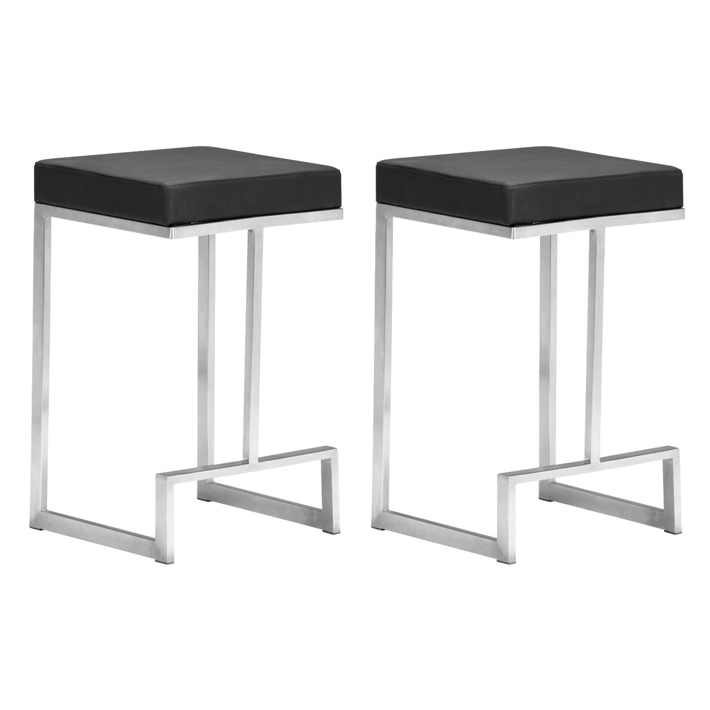 Modern Home Set of 2 Black and Silver Upholstered Counter Stools 26 ...
