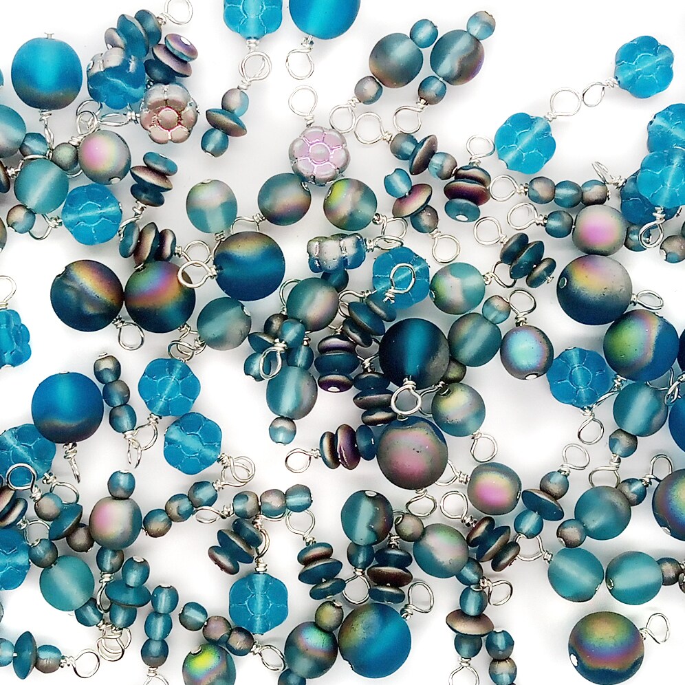 Aqua Glass Bead Dangles, 20 pieces, Mixed Turquoise AB Matte Charms for ...