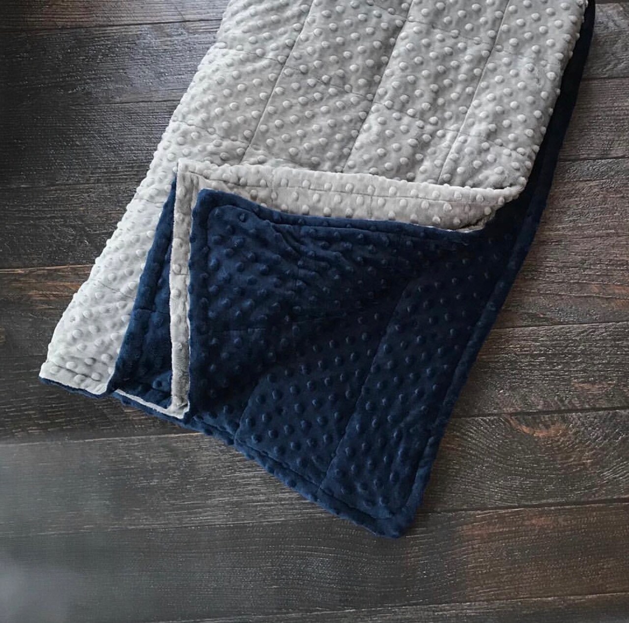 Weighted blanket kids and adults Full size 55”X72” Gray Navy Minky ...