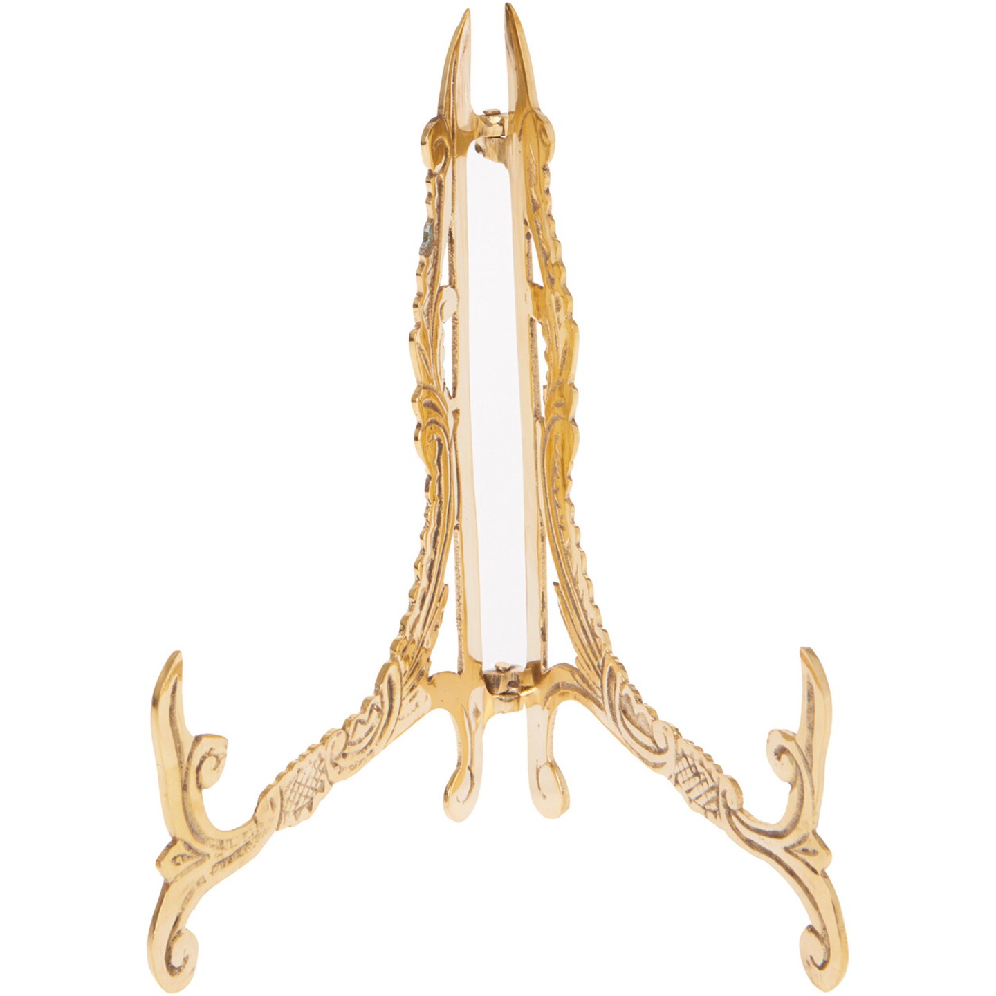 Bard's Ornate Hinged Antique Brass Plate Stand, 7.5" H x 5" W x 5.5" D ...