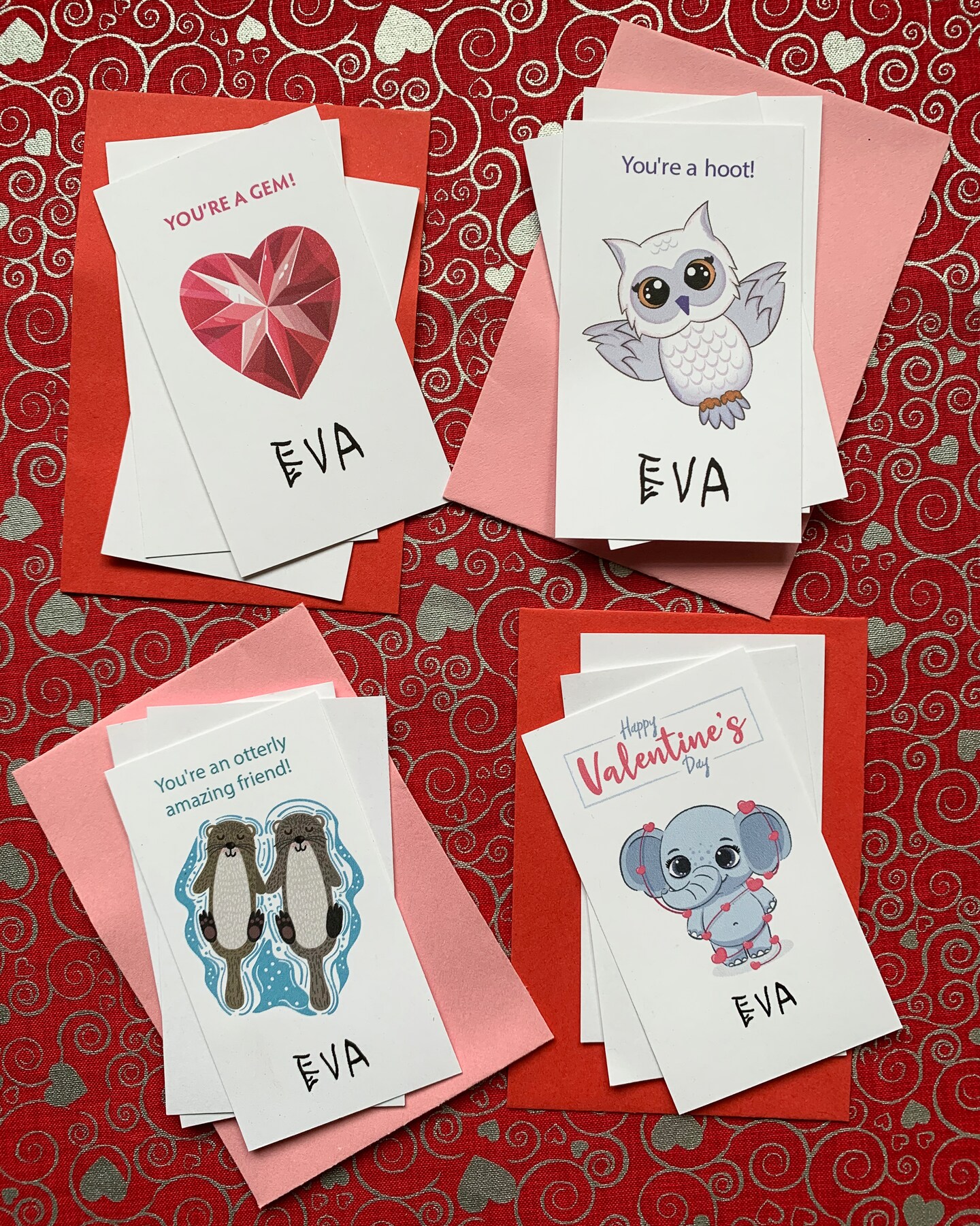 Mini Valentines Cards, Personalized with signature, set of 12, Eva's ...