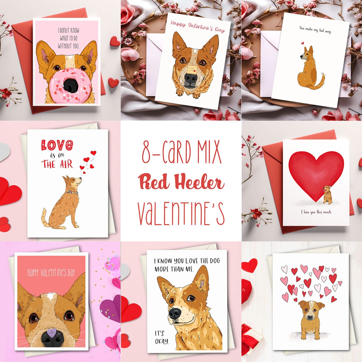 Red Heeler Cattle Dogs, Valentine's Day Cards, "8-Card Variety ...