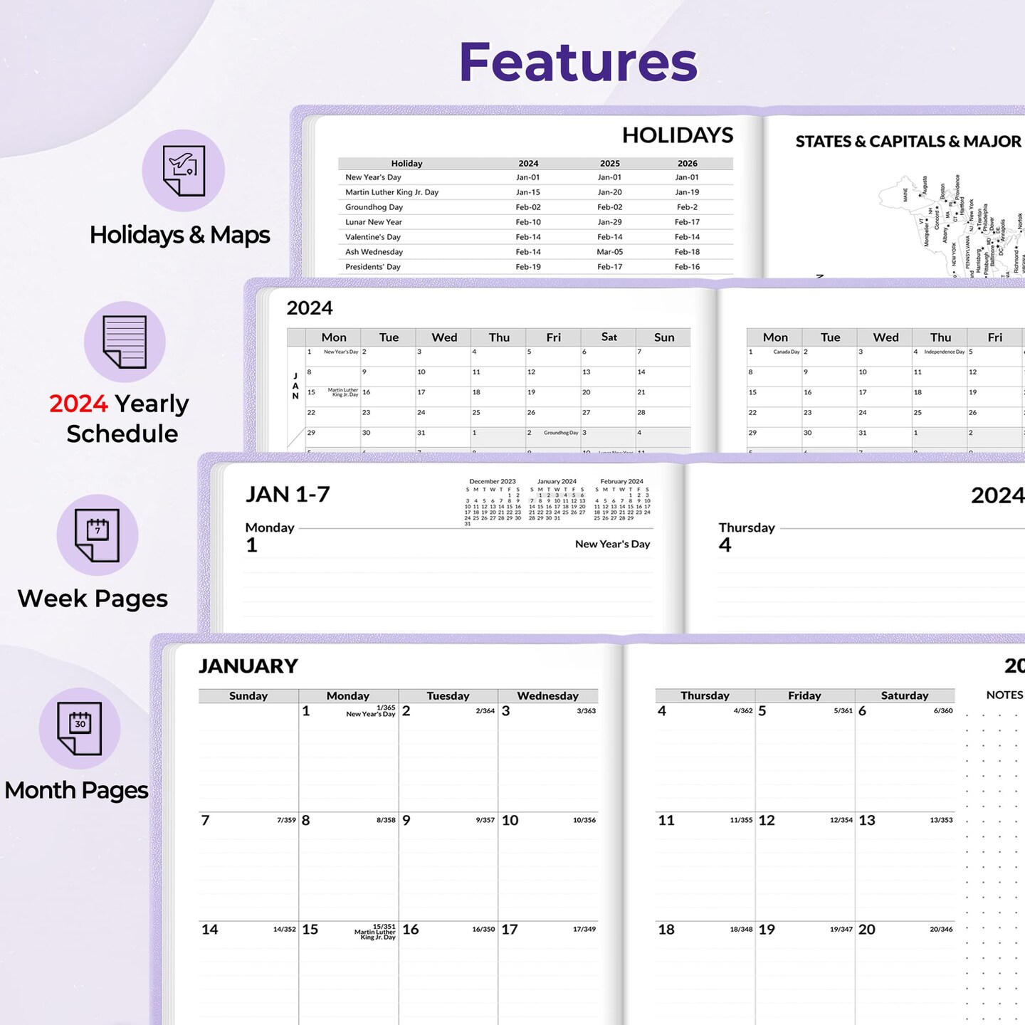 2024 Weekly & Monthly Hardcover Planner 5.5" x 8.3" - 12 Month (January ...