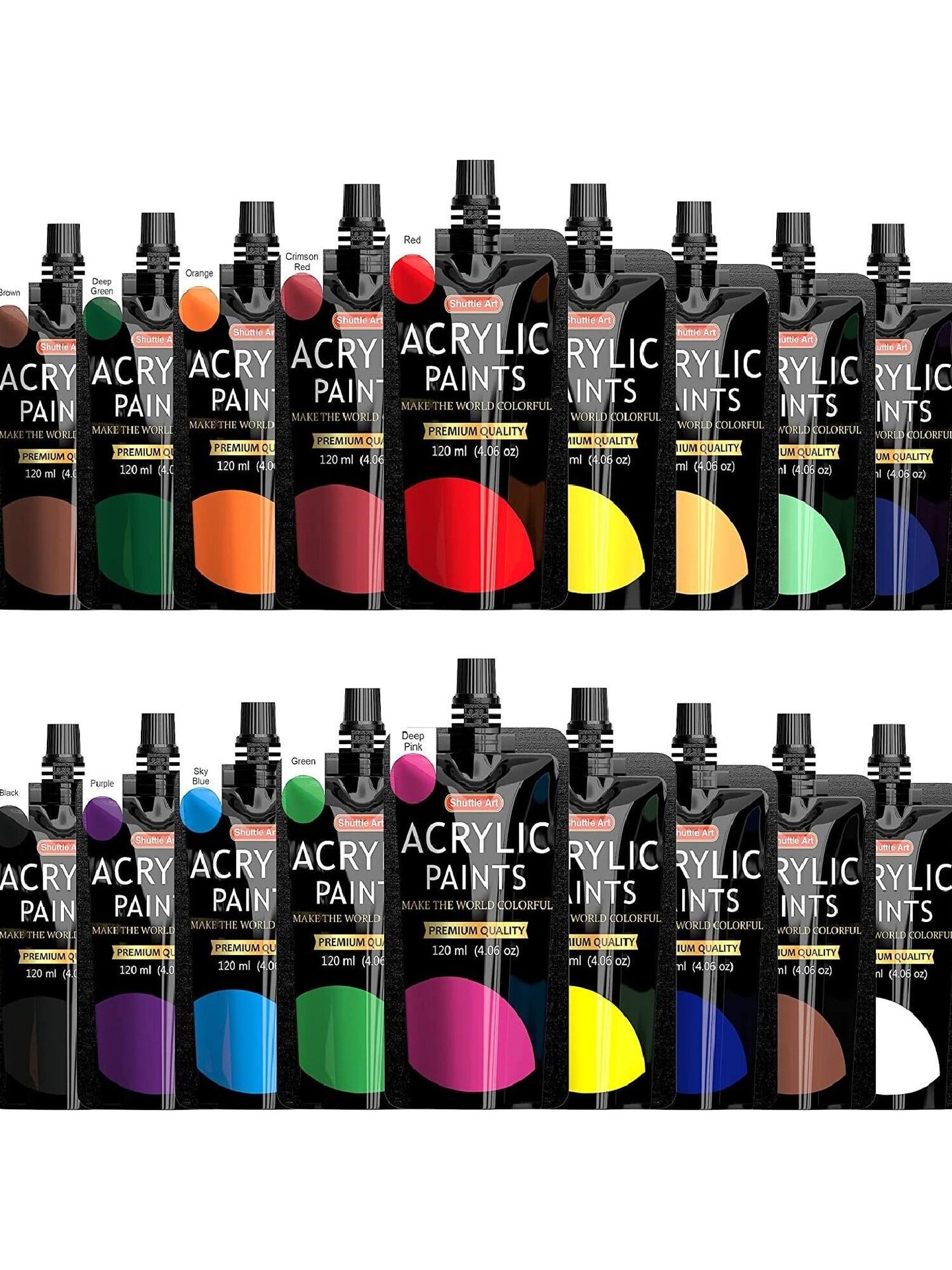 Shuttle Art Acrylic Paint, 18 Colors Acrylic Paint Pouches (120Ml/4 ...