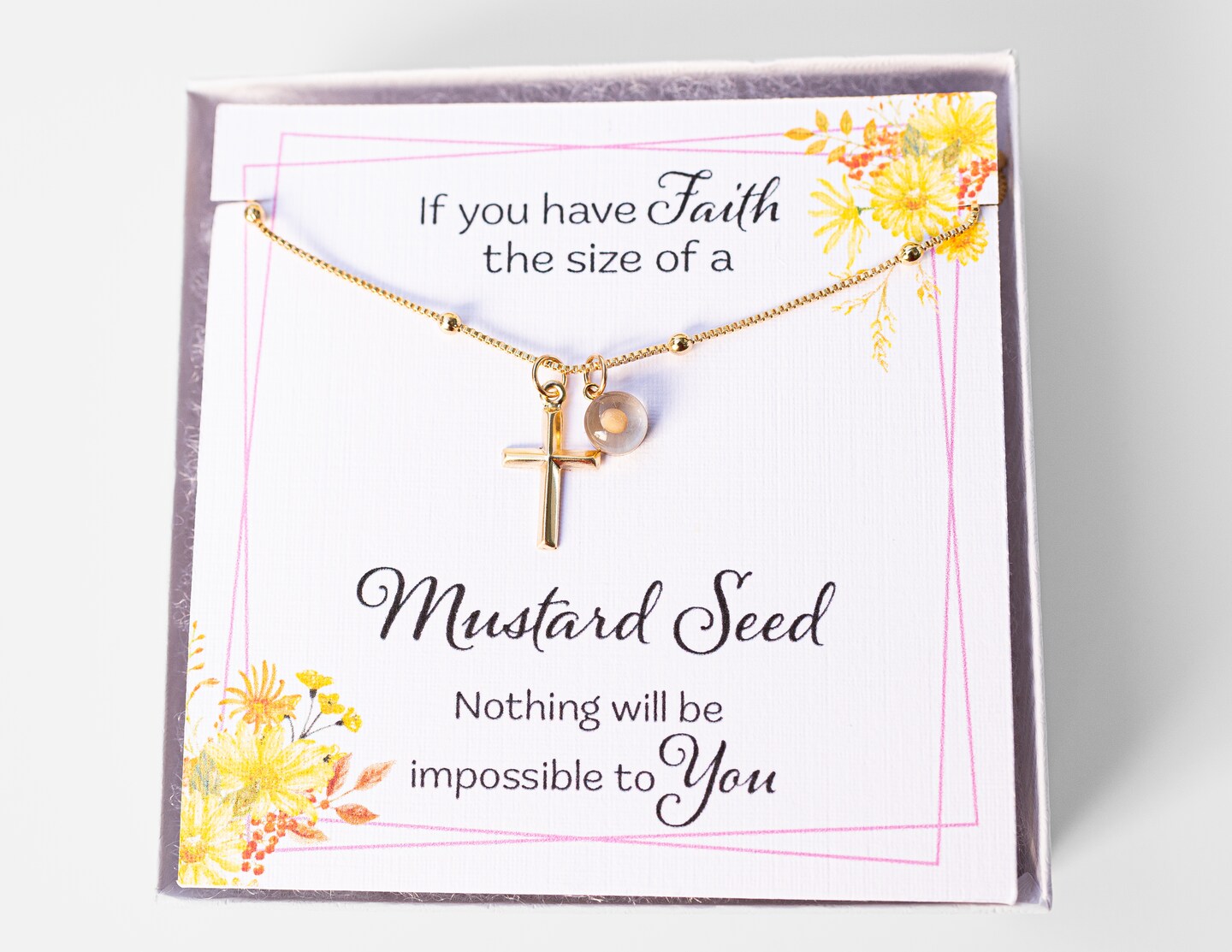 Mustard seed necklace. Cross and mustard seed gold fill necklace. Faith ...