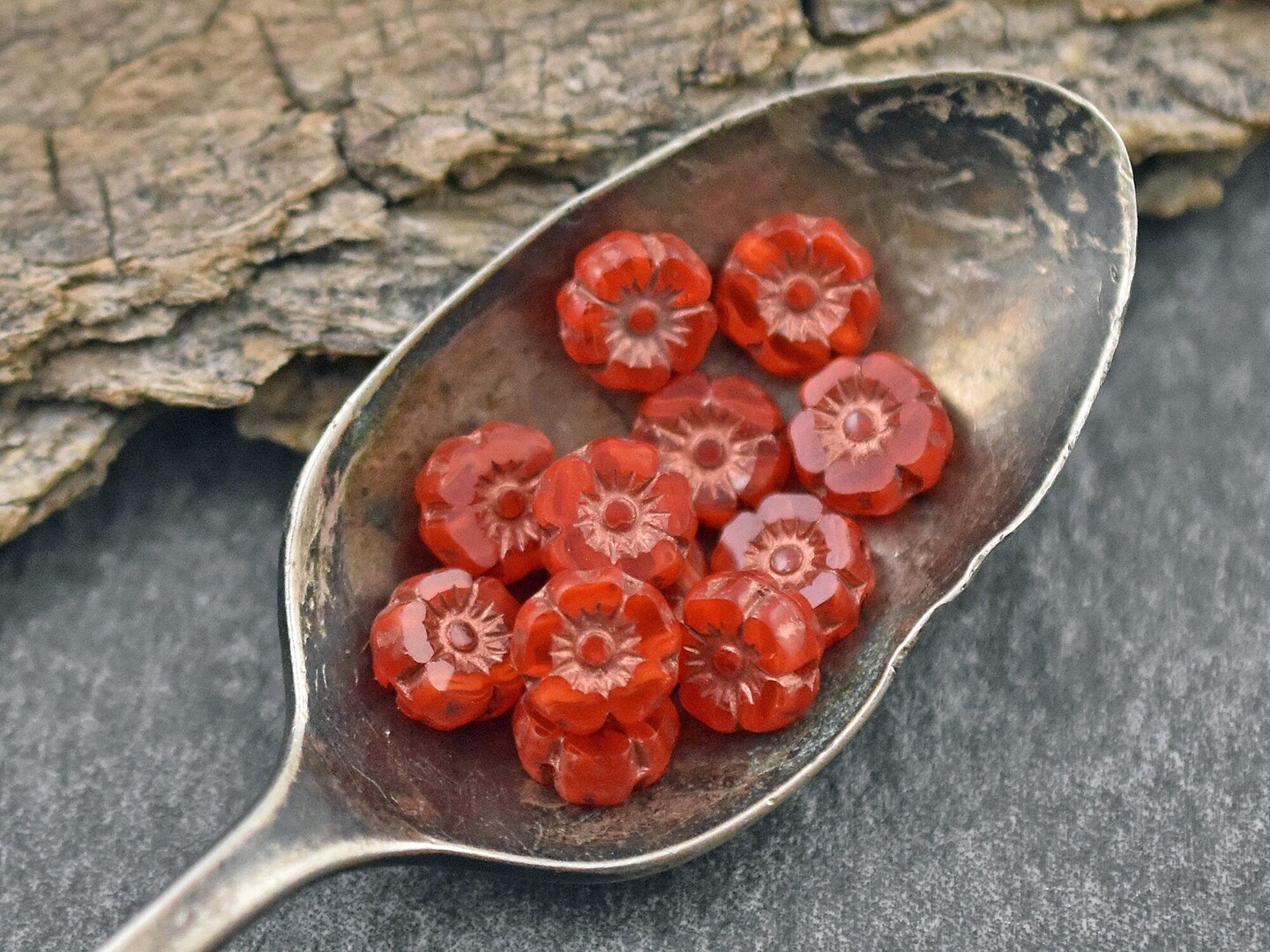*12* 7mm Copper Washed Burnt Orange Opaline Hawaiian Flower Beads ...