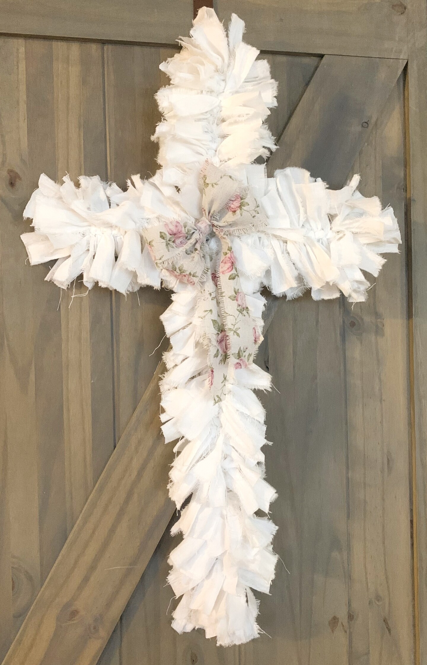 Cross Wreath, Rugged Cross, Rag Wreath, Shabby Chic, Rustic, Vintage ...