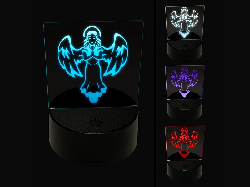 Praying Angel with Wings 3D Illusion LED Night Light Sign Nightstand ...