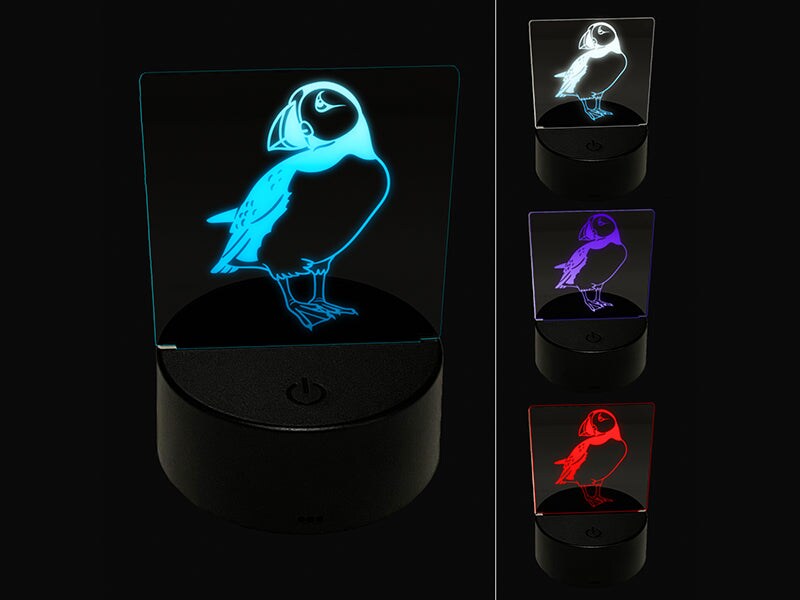 Shy Puffin Bird 3D Illusion LED Night Light Sign Nightstand Desk Lamp ...