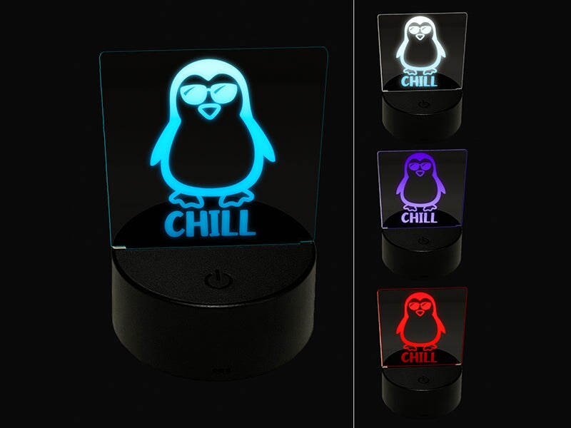 Penguin Chill 3D Illusion LED Night Light Sign Nightstand Desk Lamp ...
