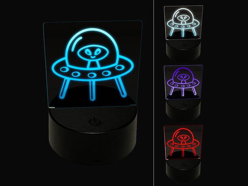Alien Space Ship UFO 3D Illusion LED Night Light Sign Nightstand Desk ...