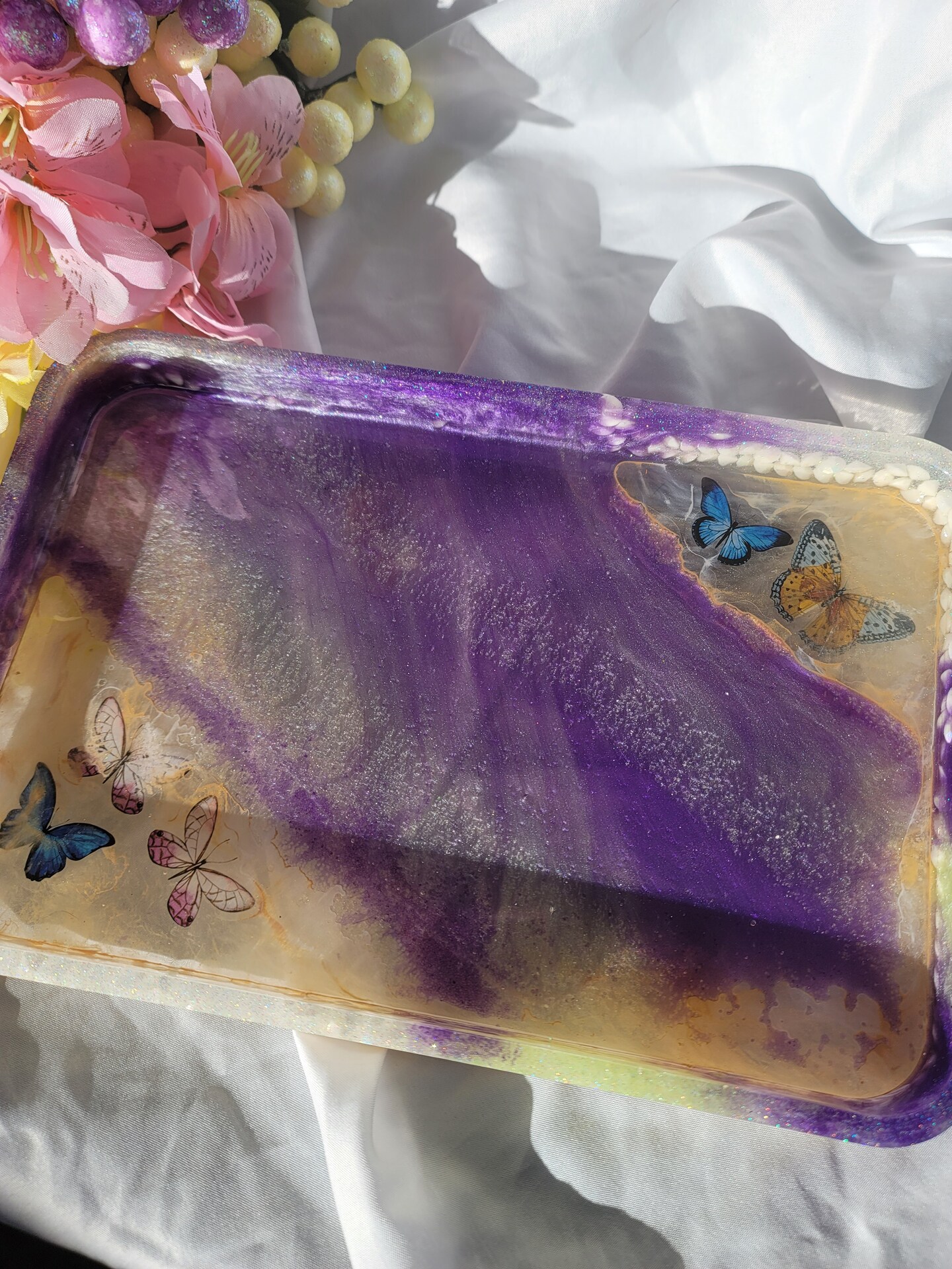 Butterfly Resin Tray - Handmade Resin Tray - Vanity Tray - Large resin ...