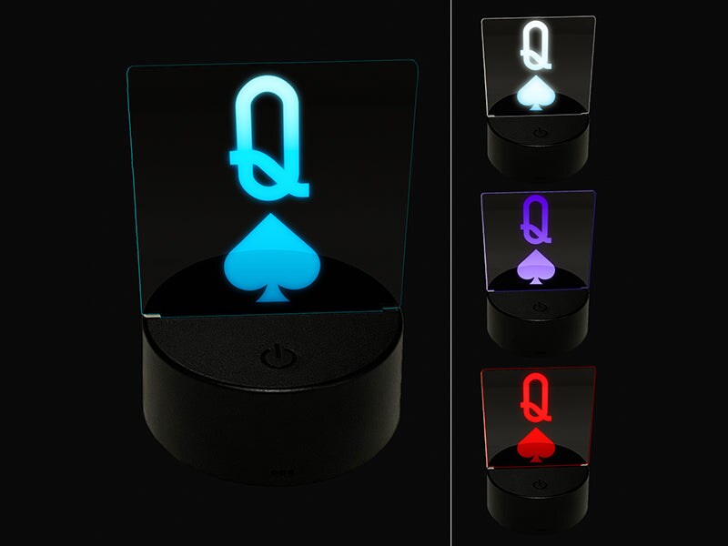 Queen of Spades Card Suit 3D Illusion LED Night Light Sign Nightstand ...