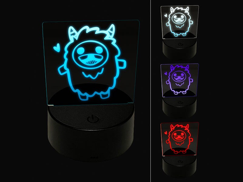 Excited Happy Kawaii Chibi Yeti 3D Illusion LED Night Light Sign ...