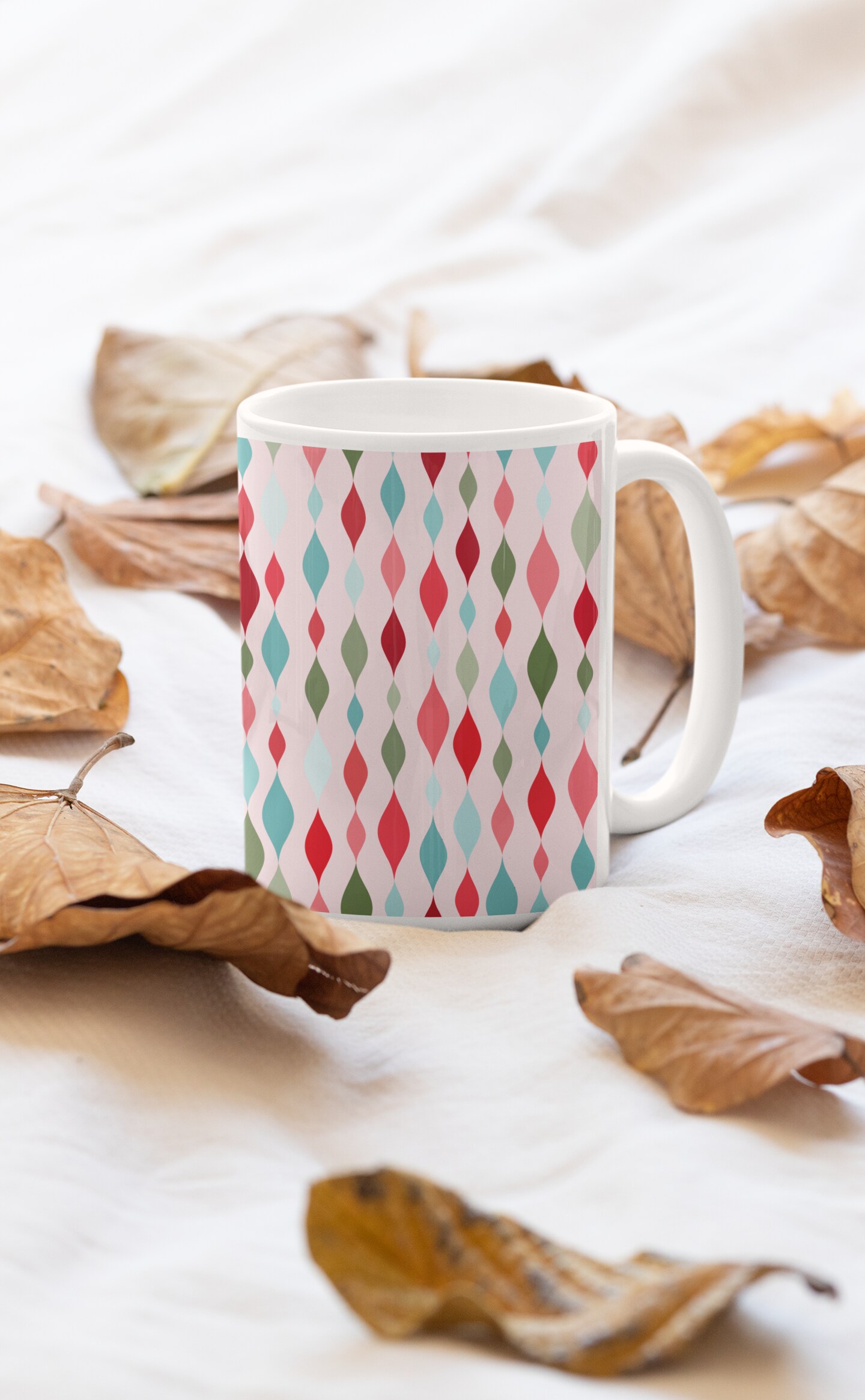 12oz Coffee Mug Retro Streamers Cherry Pie Print on Petal Pink. High ...