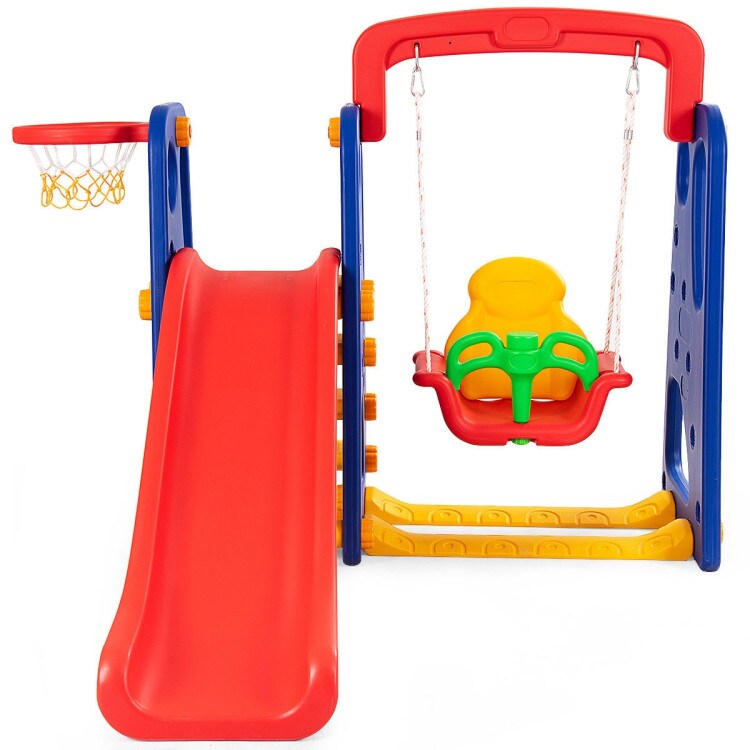 3-in-1 Junior Children Climber Slide Play-set with Basketball Hoop ...