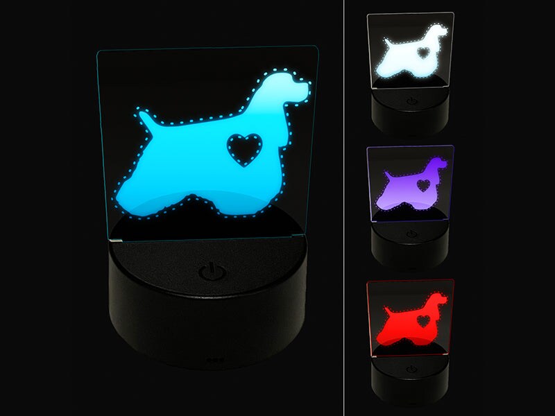 American Cocker Spaniel Dog with Heart 3D Illusion LED Night Light Sign ...