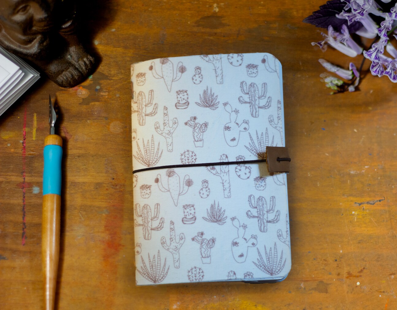 4x5 travel journal note book with a fabric cactus pattern cover ...