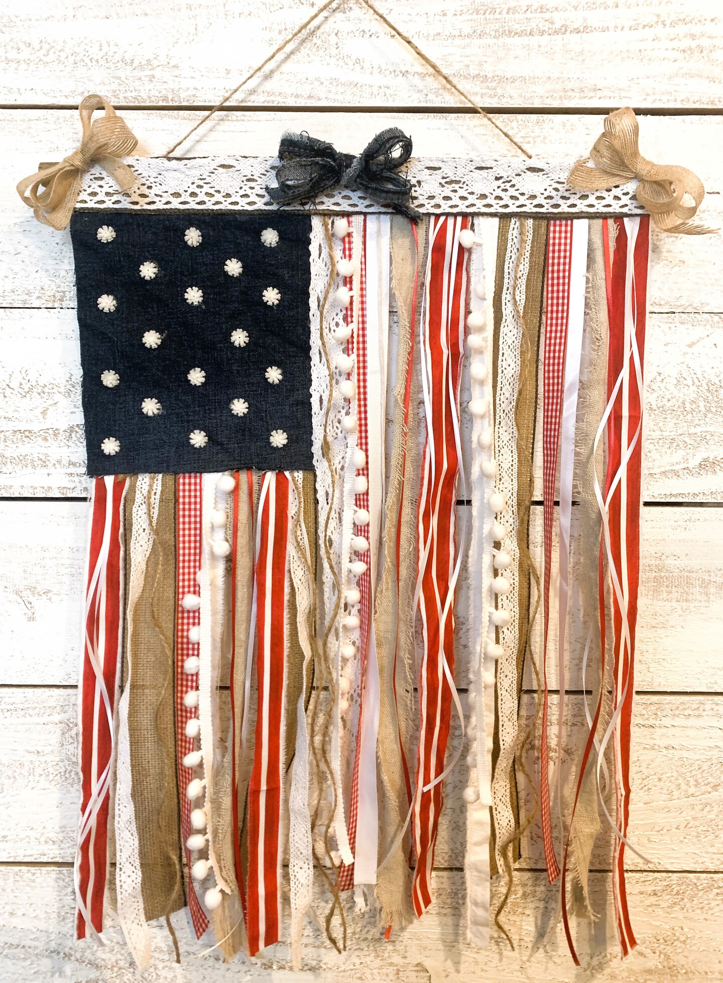 Shabby Chic Flag, Boho Flag, American Flag, Rag Flag, USA, Patriotic Flag, July 4th, Memorial ...