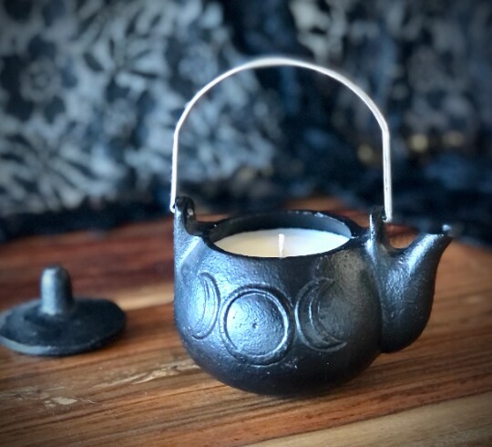 Cauldron Kettle Candle, coconut soy, triple moon goddess, cast iron ...