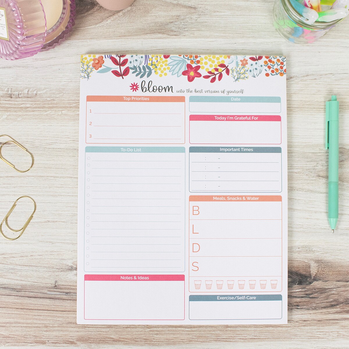 Planning Pad, 8.5" x 11", Daily Planning System, Floral Dots ...