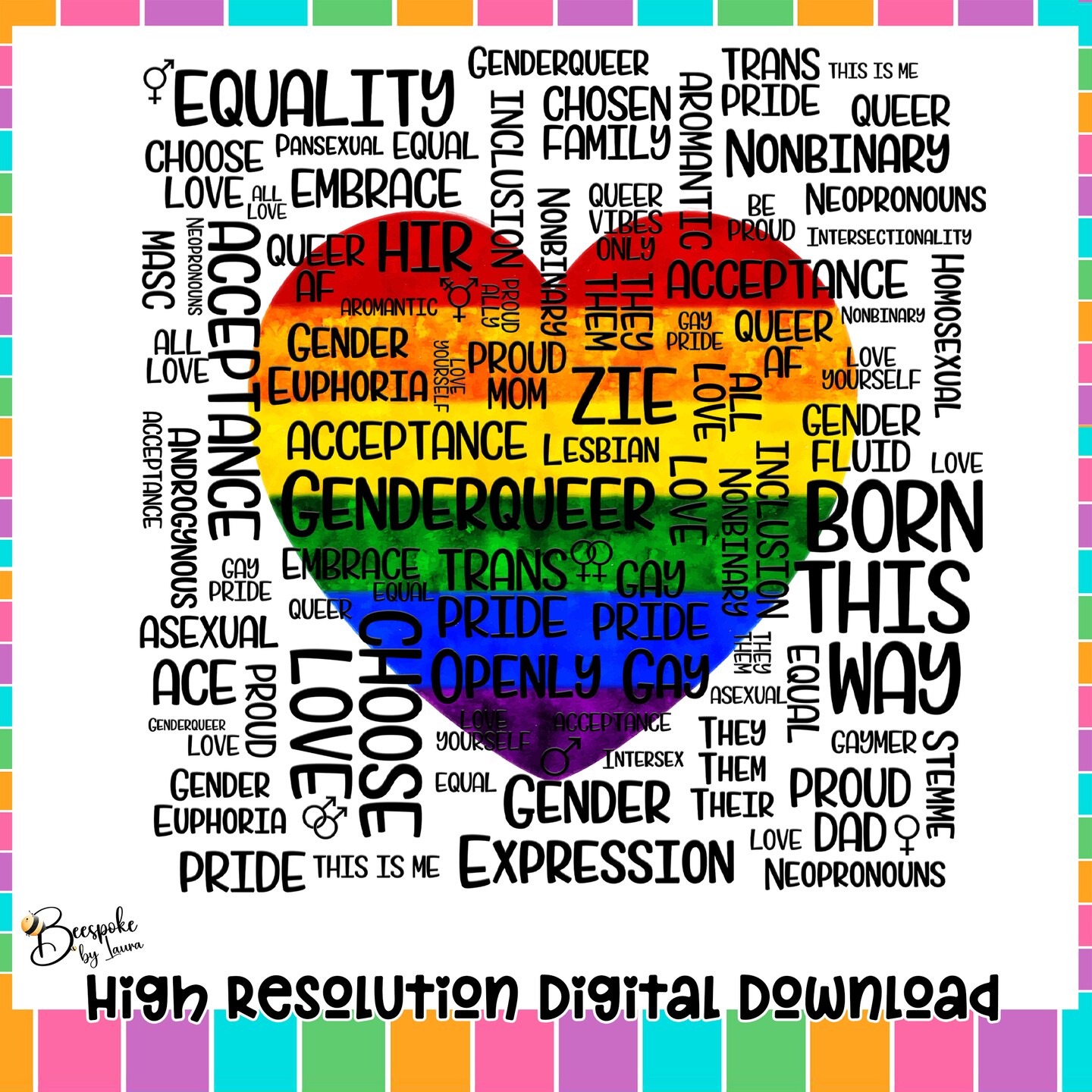 Pride Awareness Colors Rainbow Subway Art Digital Clip Art Pride Month ...