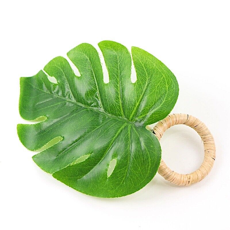 4 Green Natural Monstera Tropical Leaf Plastic NAPKIN RINGS | Michaels