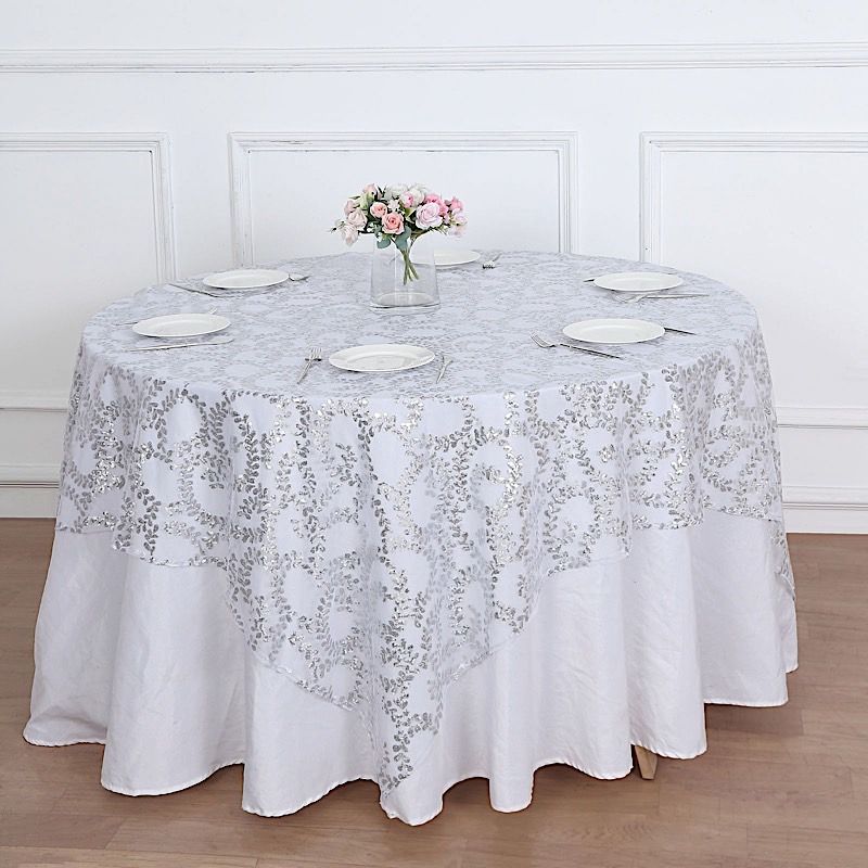 72x72 in Embroidered Leaves Sequined Tulle Square TABLE OVERLAY | Michaels