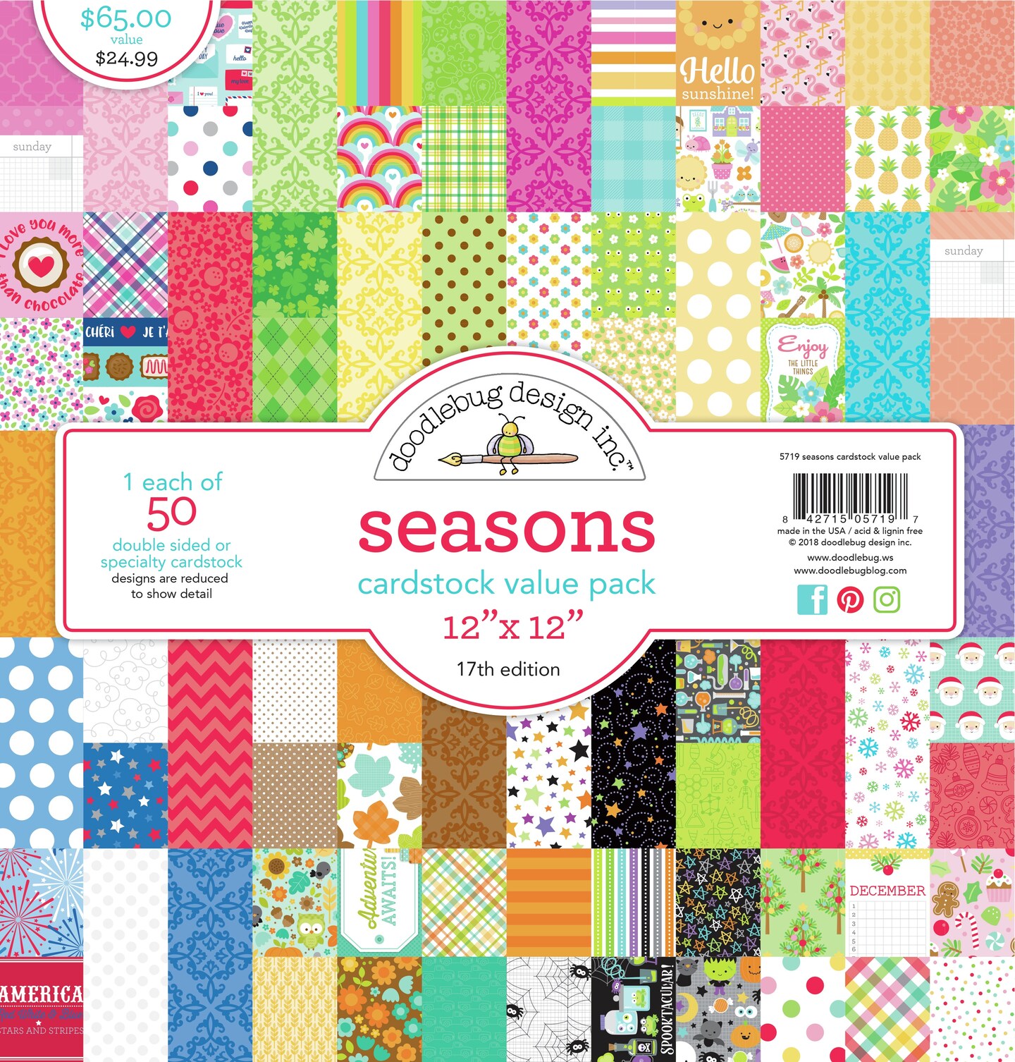 Doodlebug Cardstock Value Pack 12"X12" 50/Pkg-Seasons, 50 Designs/1 ...