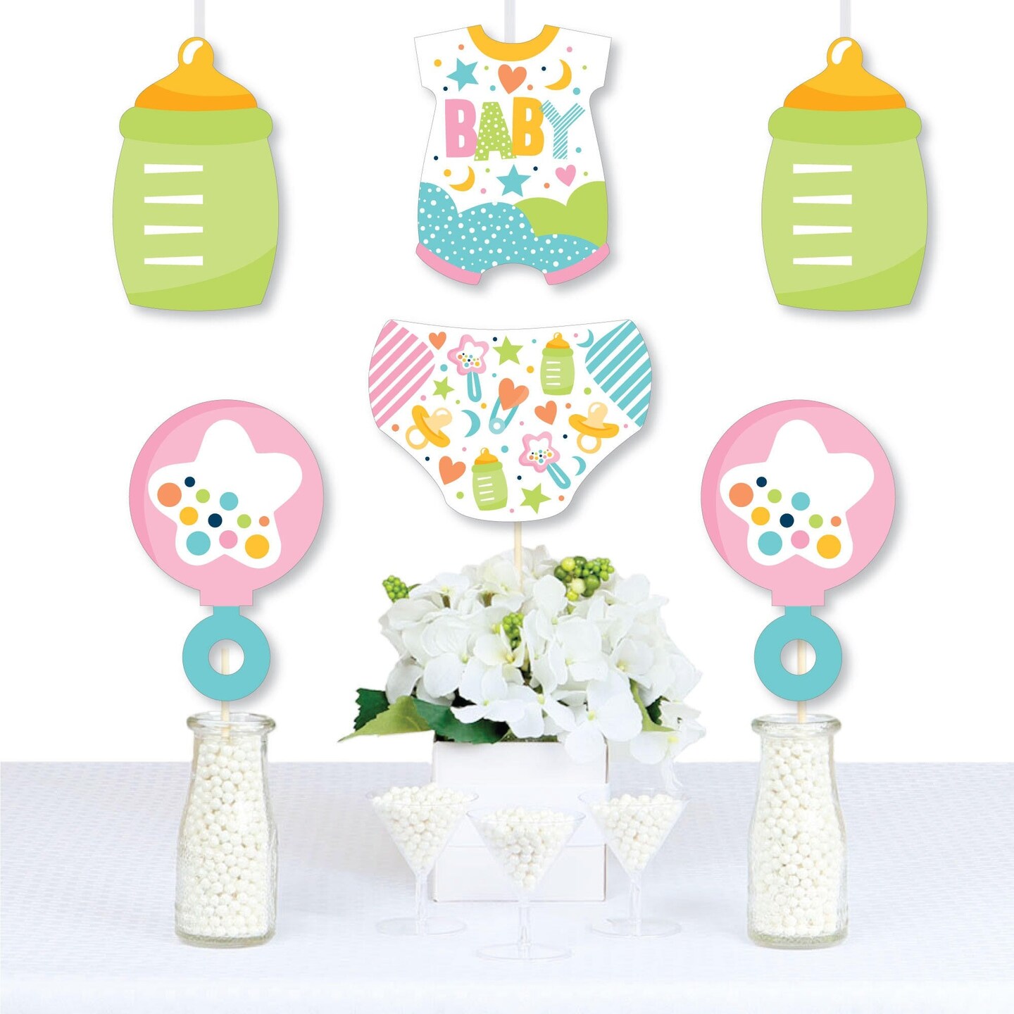 Big Dot of Happiness Colorful Baby Shower - Baby Bodysuit, Rattle ...