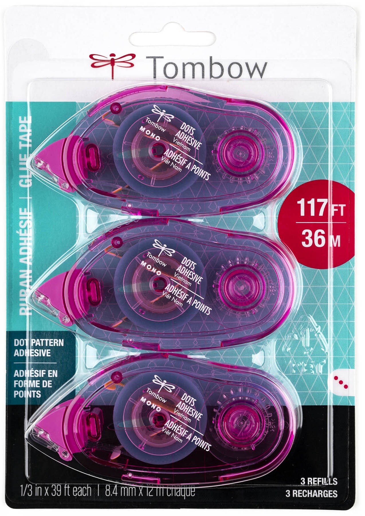 Mono Adhesive Dots Refill Permanent Value Pack 3/Pkg-.33"X39' Each, For ...