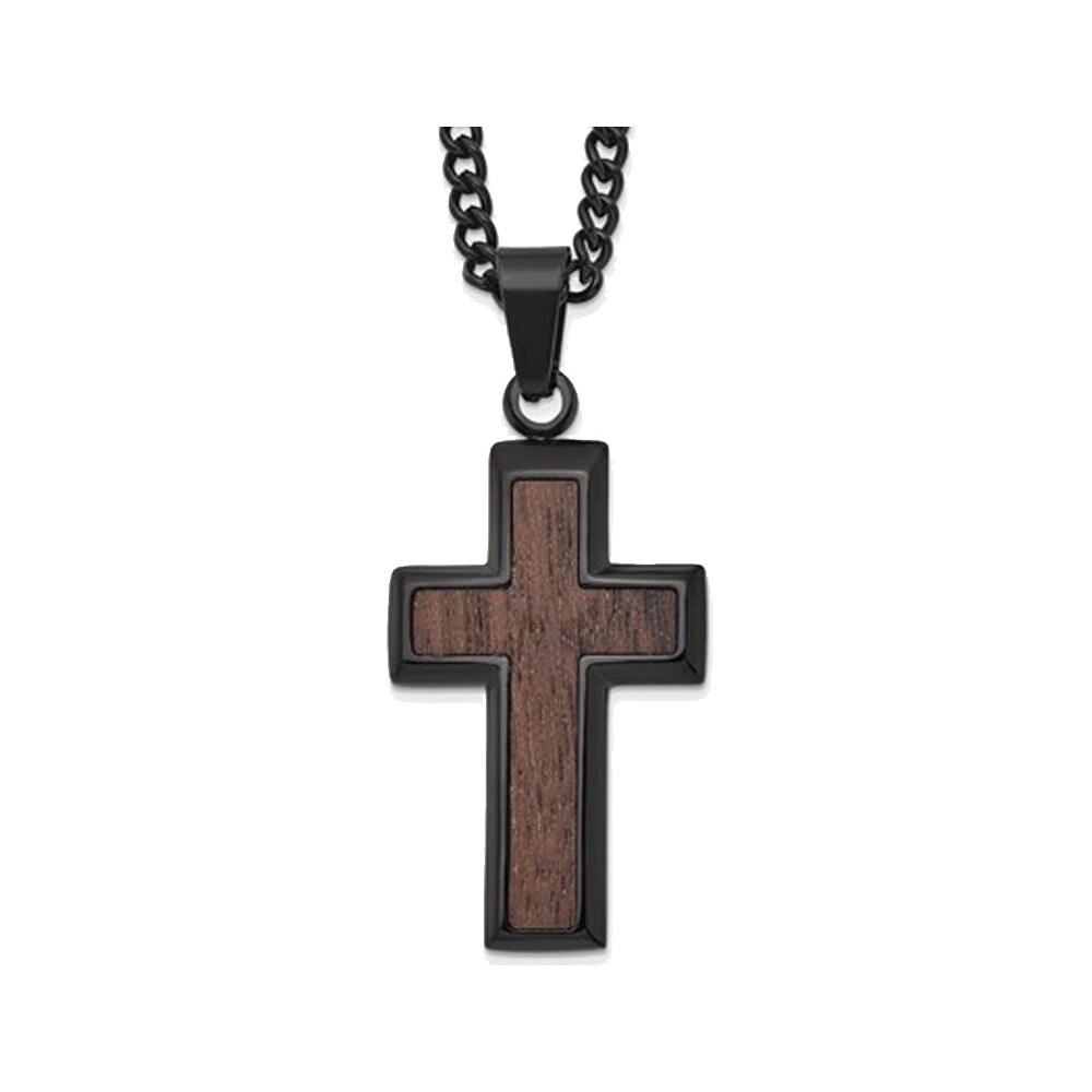 Gem And Harmony Mens Black Plated Stainless Steel Wood Inlay Cross ... Gem And Harmony Mens Black Plated Stainless Steel Wood Inlay Cross ...