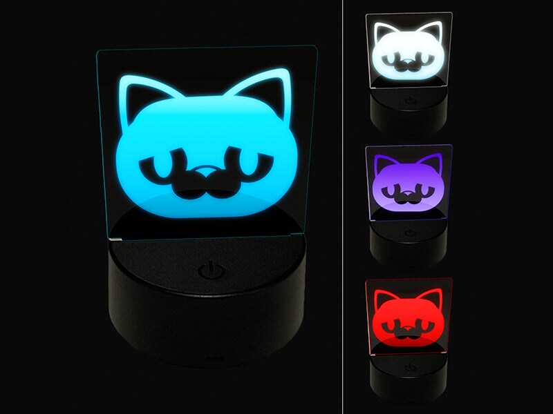 Round Cat Face Sad 3D Illusion LED Night Light Sign Nightstand Desk ...