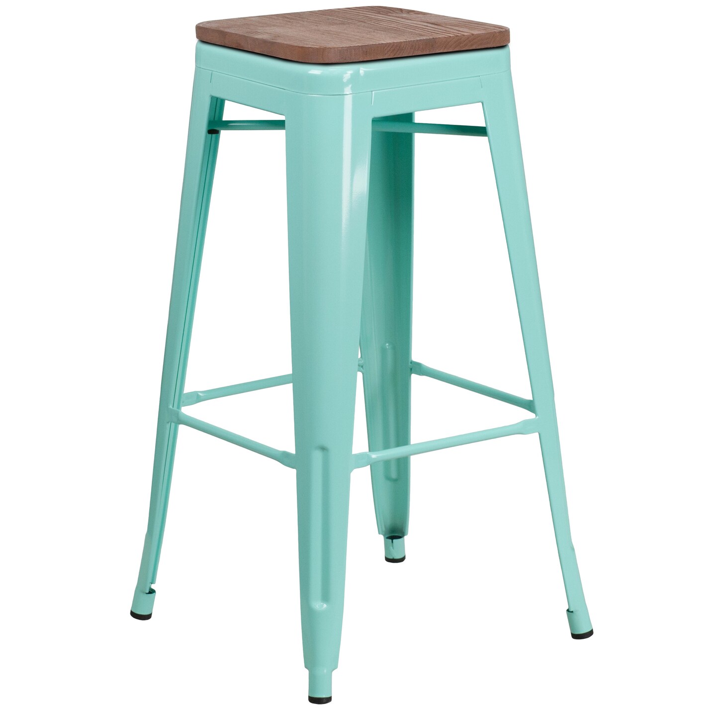 Merrick Lane Dalton Series Backless Metal Dining Stool with Wooden Seat ...