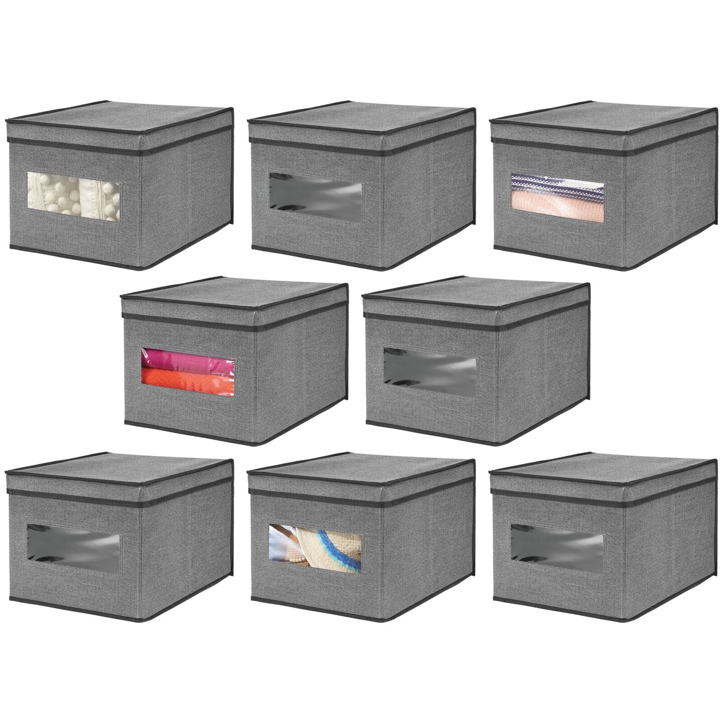 mDesign Large Fabric Closet Storage Box with Front Window/Lid, 8 Pack ...