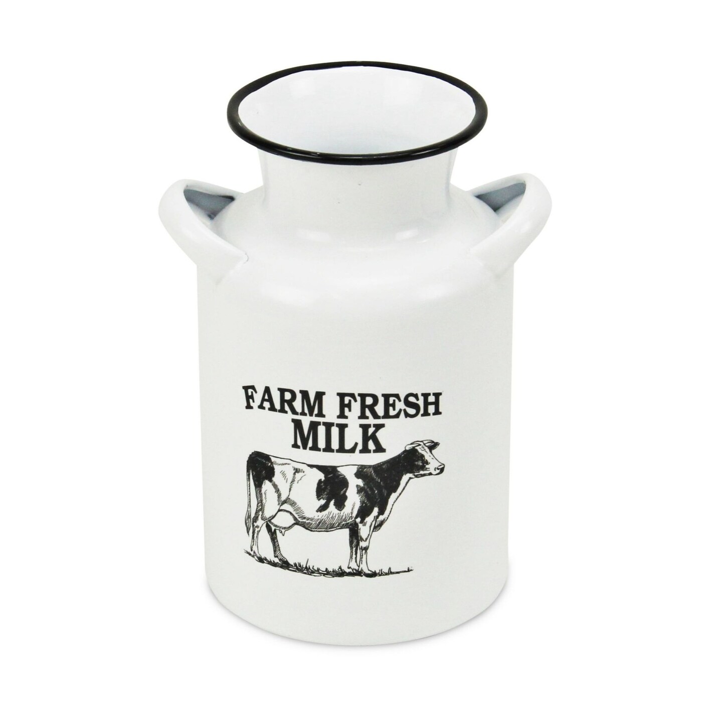 Contemporary Home Living 8" White and Black Lacquered Cylindrical Milk ...
