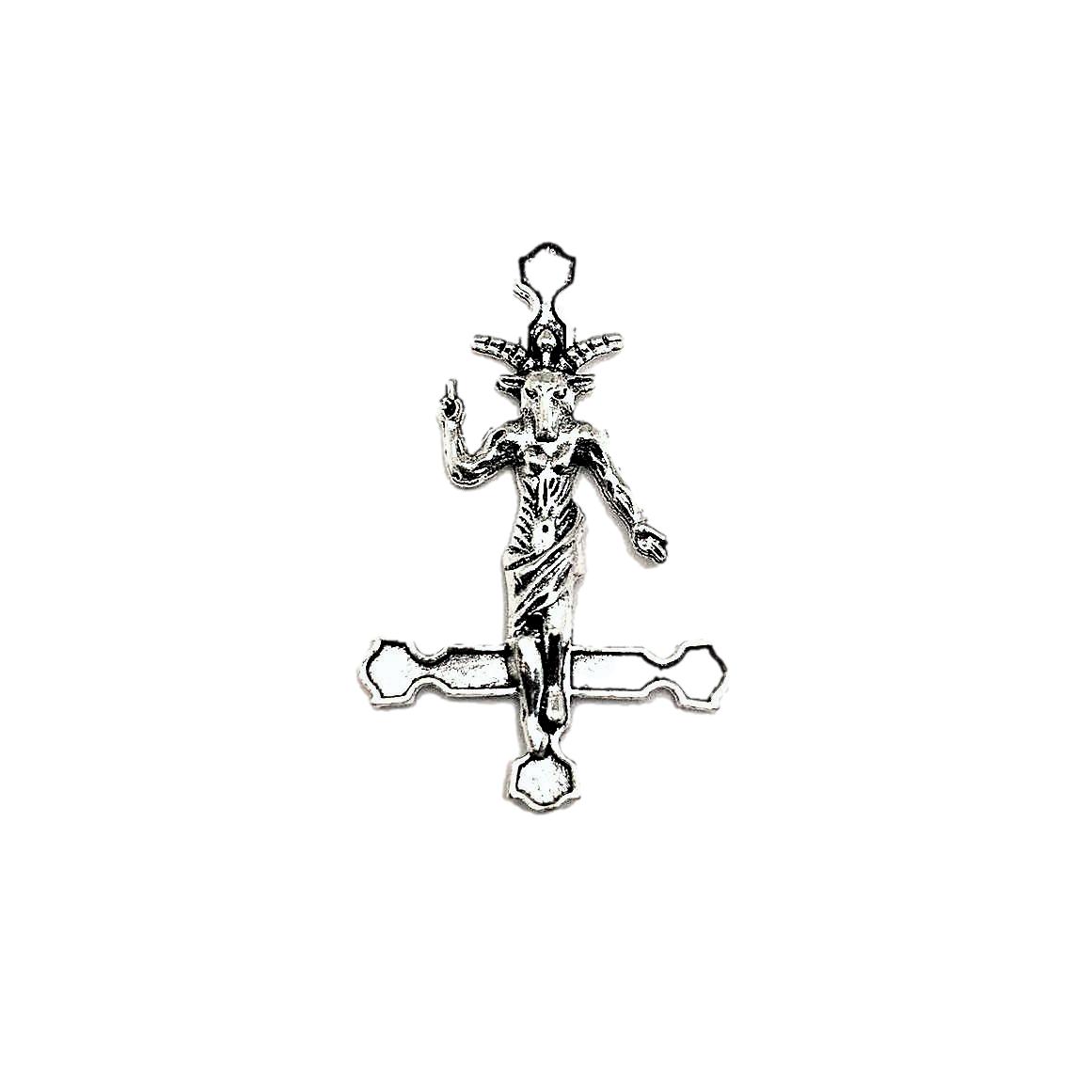1, 4 or 20 Pieces: Antique Silver Inverted Cross Pendant with Baphomet ...
