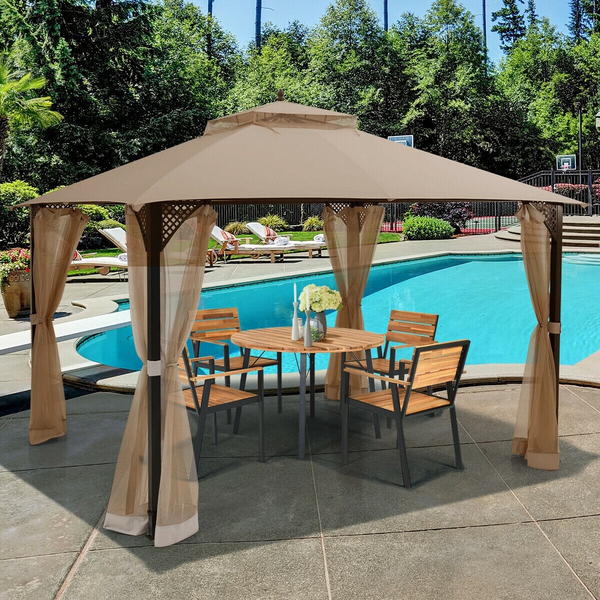 12 x 10 Feet Outdoor Double Top Patio Gazebo with Netting | Michaels