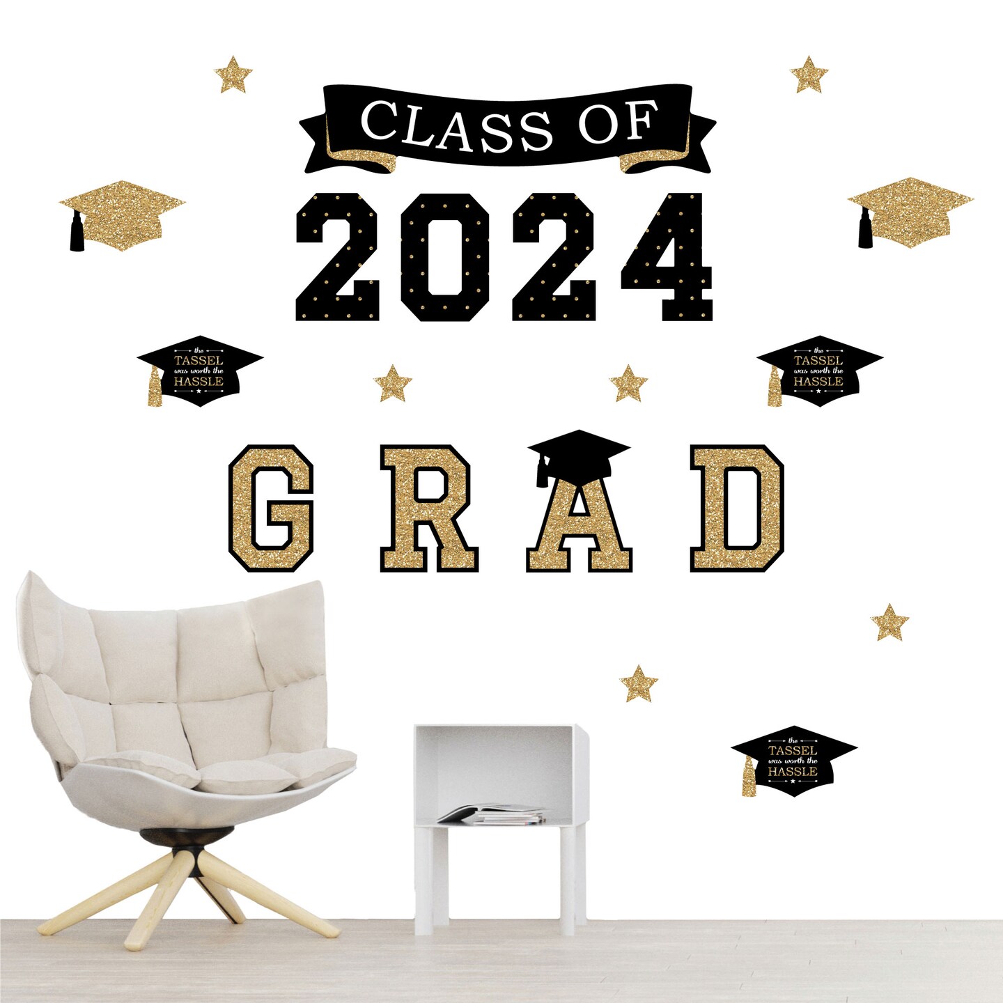 Big Dot of Happiness Gold Class of 2024 Graduation Party Wall Decals ...