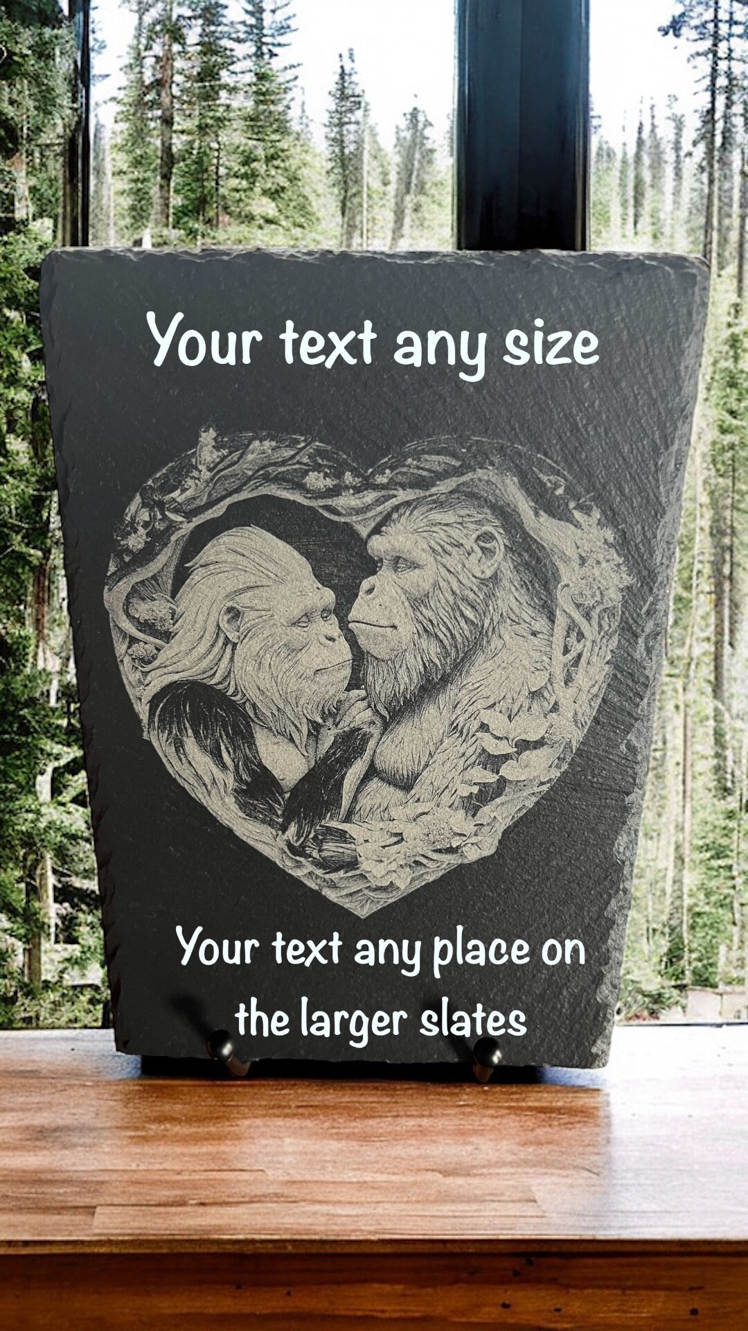 Sasquatch in Love. Valentine3D illusion engraving on natural slate ...
