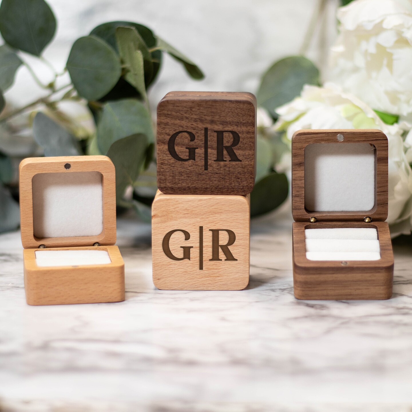 Personalized Wedding Ring Box Maple Or Walnut Wood Wedding Proposal Engagement Ceremony Square Ring Boxes MakerPlace by Michaels