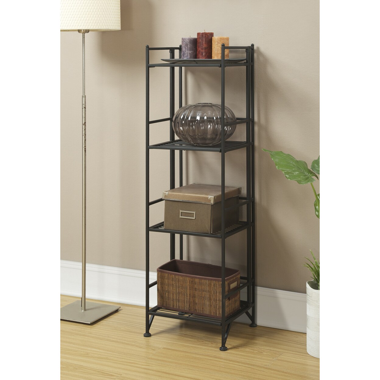 Convenience Concepts Xtra Storage 4 Tier Folding Metal Shelf, Black ...