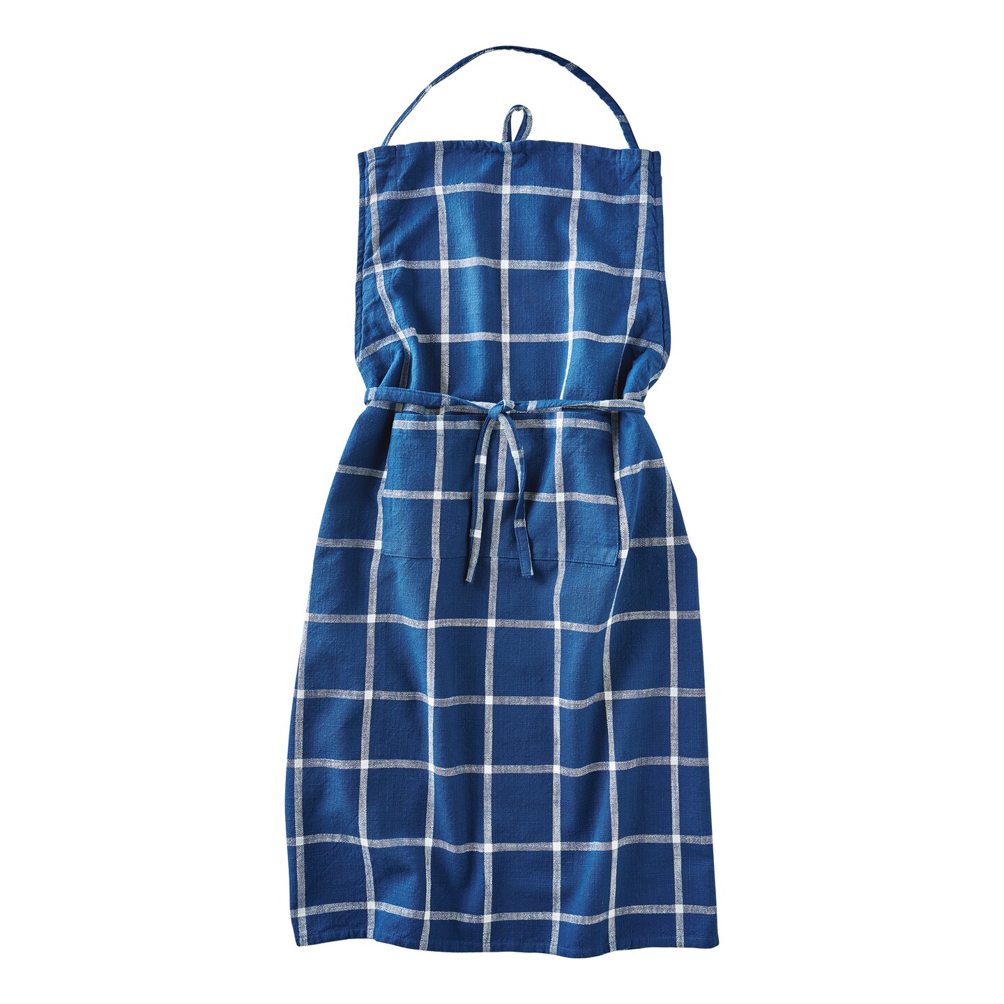 Classic Check Slub Bib Apron with Large Pocket and Waist Tie Navy, One ...