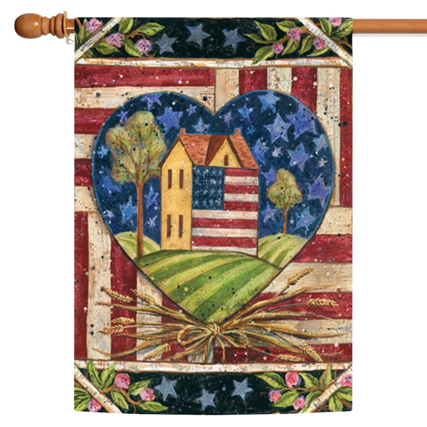Toland Home Garden American Folk Heart Outdoor House Flag 40" x 28 ...