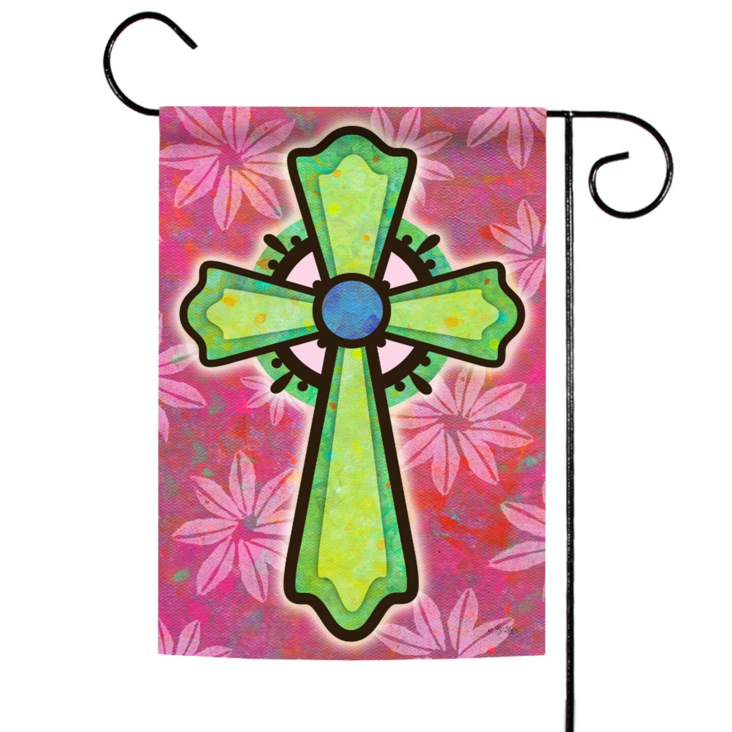 Toland Home Garden Pink and Green Cross Outdoor Garden Flag 18" x 12.5 ...