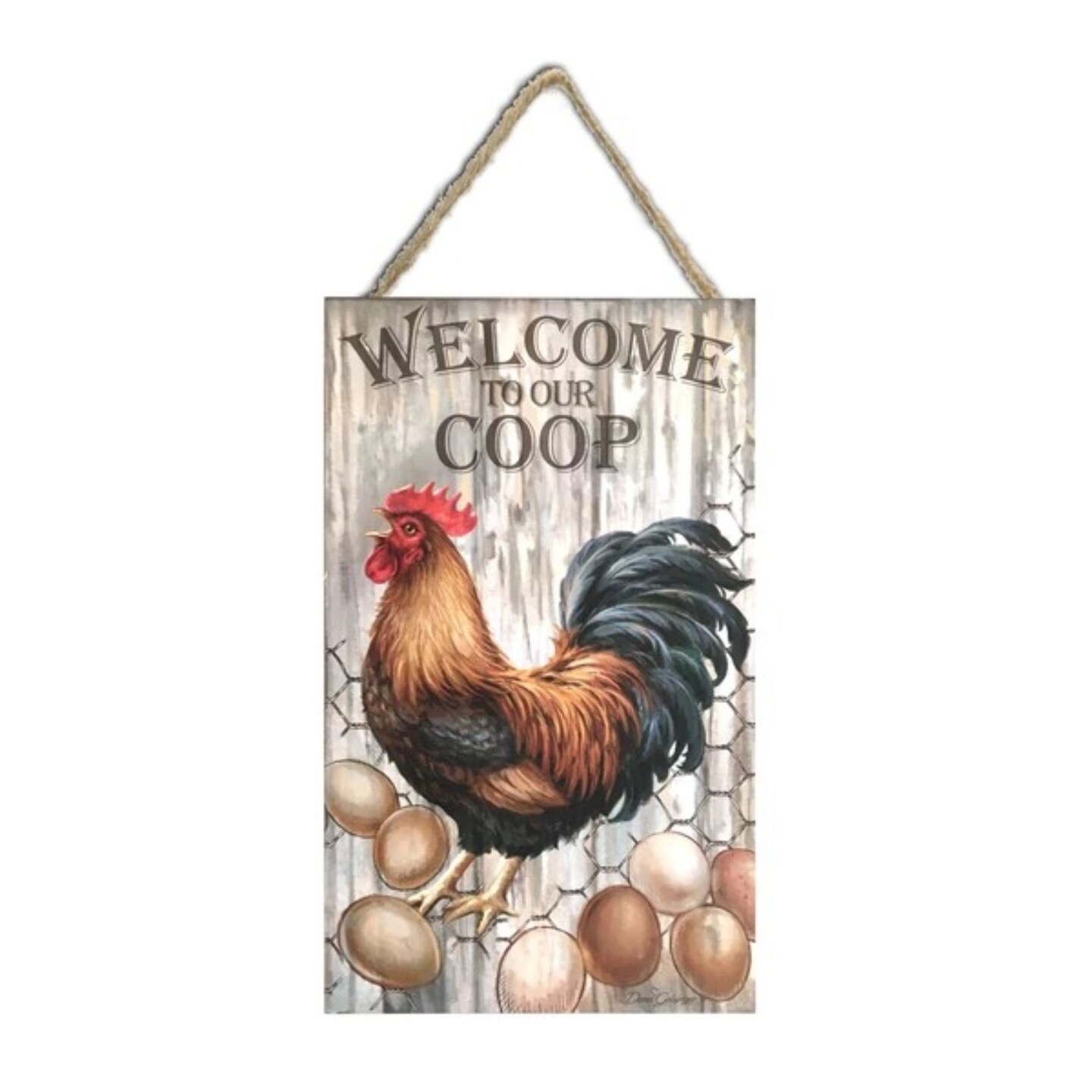 Glow Decor Brown and Gray Rooster Rectangular Wall Sign with Rope ...