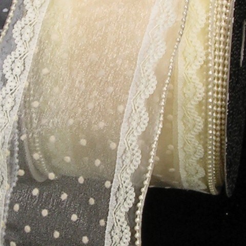 The Ribbon People Shimmering Pearl and Cream White Sheer Dots Lace ...