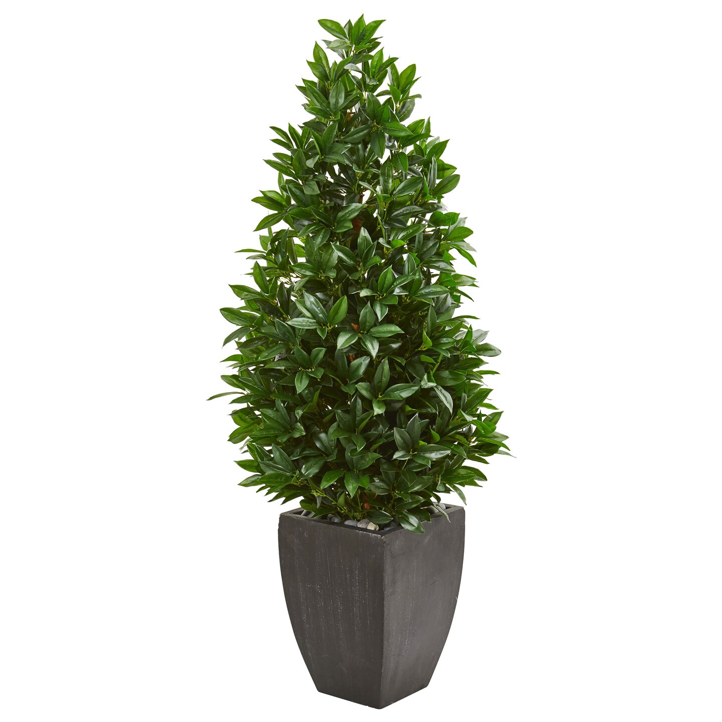 Nearly Natural 4.5' Artificial Bay Leaf Cone Topiary Tree in Black ...