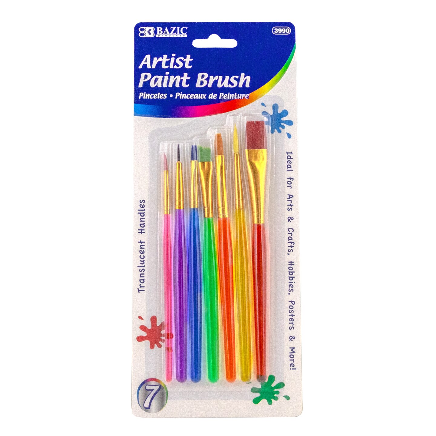 BAZIC Paint Brush Nylon w/ Translucent Handle set (7/Pack) | Michaels